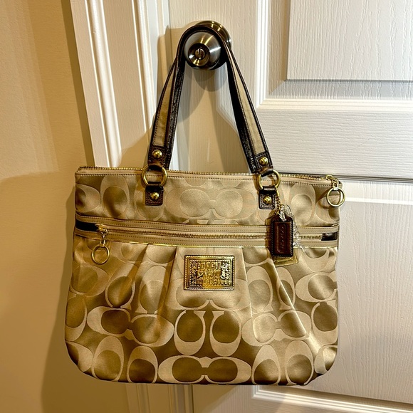 Coach | Bags | Coach Beige Brown And Gold Purse | Poshmark